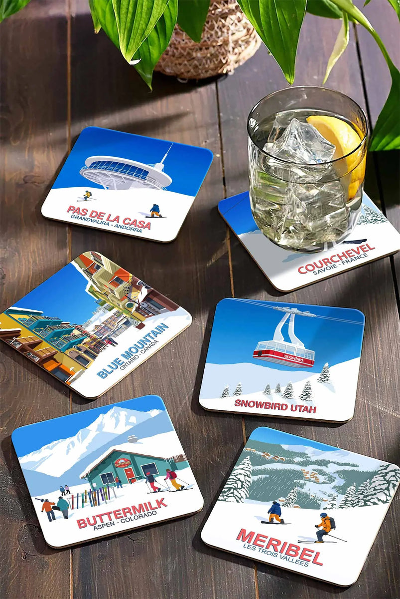 Ski Resort Drinks Coasters, Ski Gift – Ski Poster & Art Prints - Shop ...